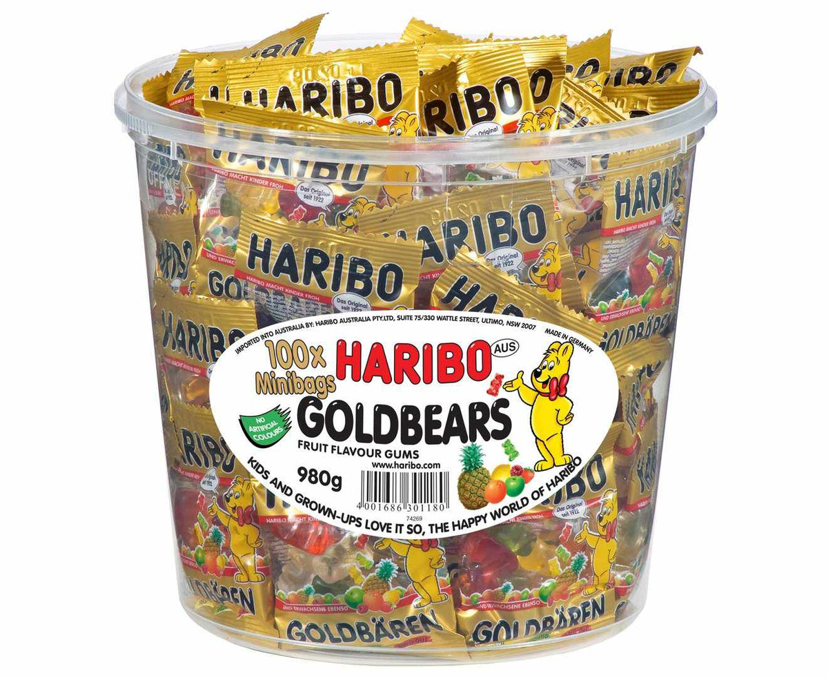 Haribo Goldbären Minibeutel 980g (100 packs) 德國金熊軟糖(迷你包袋) 980g 桶裝 (100包 ...